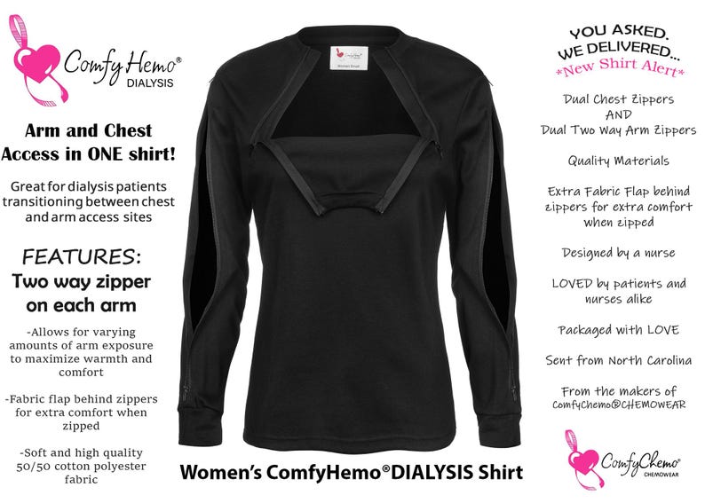 Dialysis Shirt: Arm & Chest Access, Long Sleeve - Comfyhemo - Etsy