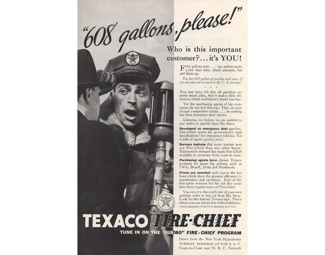 Texaco Fire Chief - B&W 1936 Vintage Print Ad - Etsy