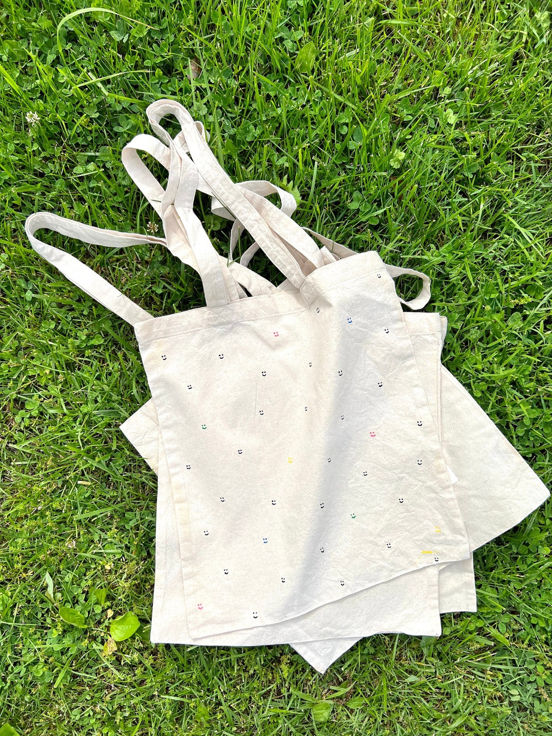 Smiley Face Tote Hand-painted Smiles Reusable Grocery Bag - Etsy