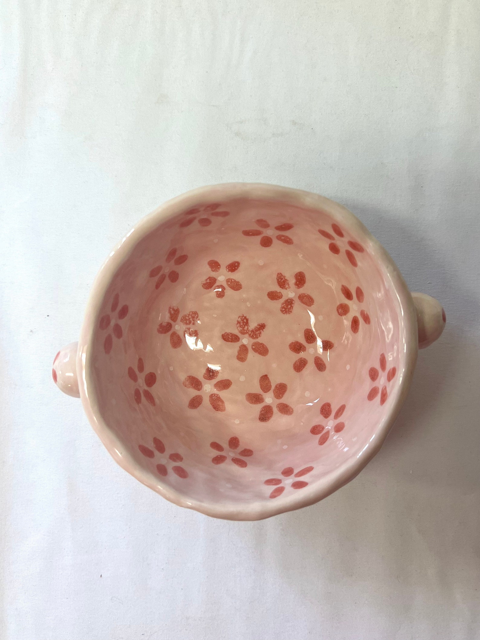 Pink Floral Bowl With Handles Cute Handmade Flower Ceramic - Etsy
