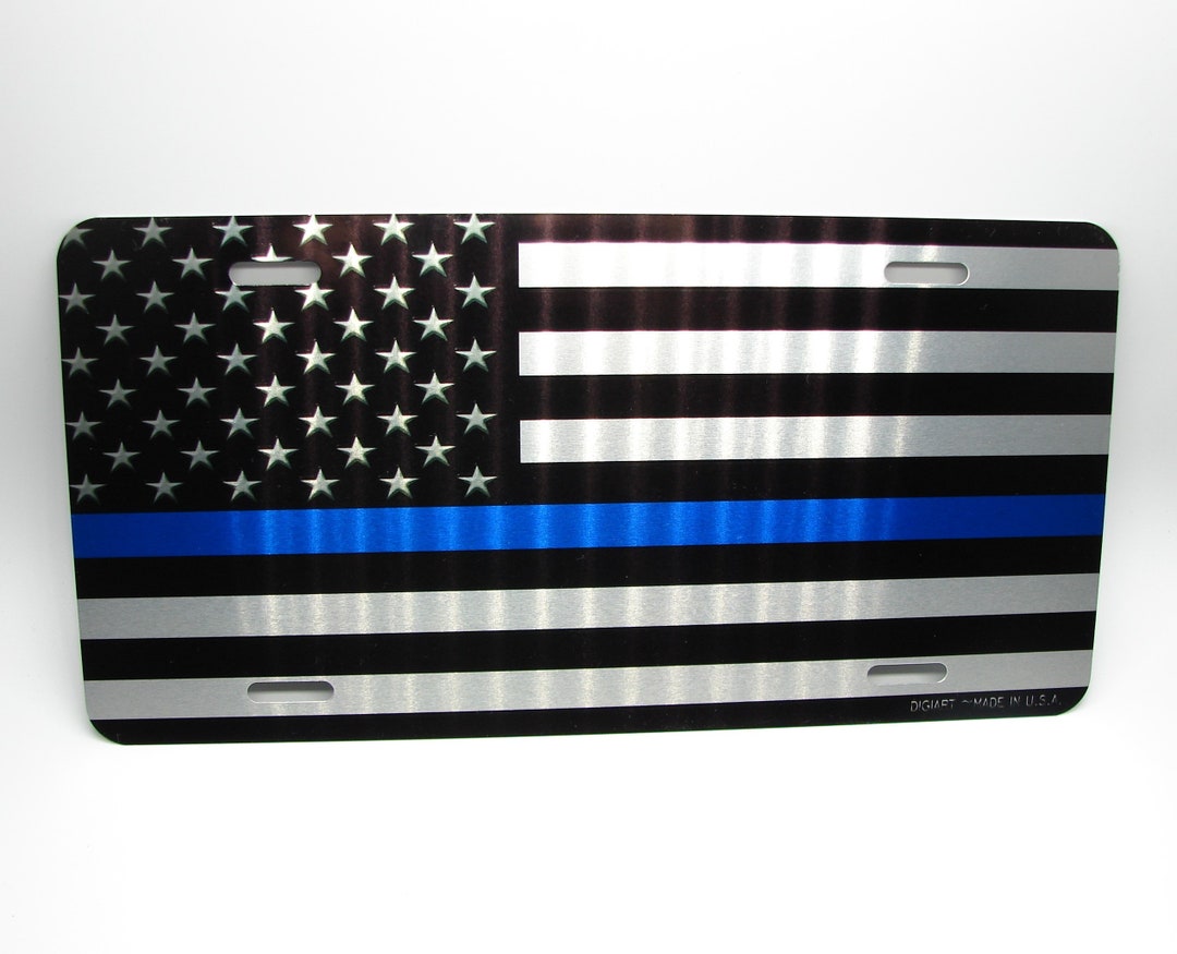 AMERICAN TACTICAL Flag Thin Blue Line Police BRUSHED Metal Car Novelty ...