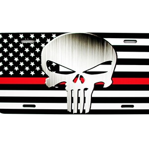 Thin RED Line FIREFIGHTERS Skull AMERICAN Tactical Flag Metal Car ...