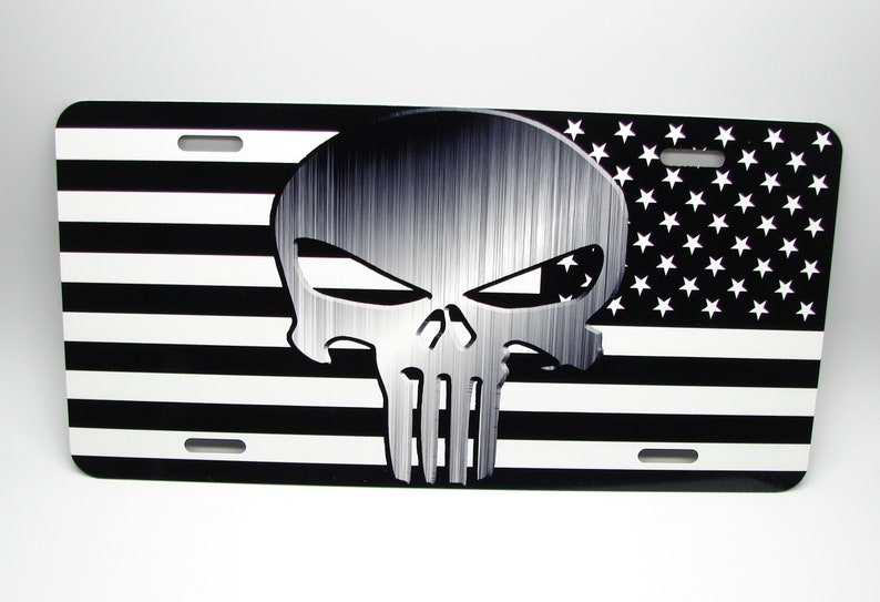 Skull AMERICAN Tactical Flag Metal Car Novelty License Plate Auto Tag ...
