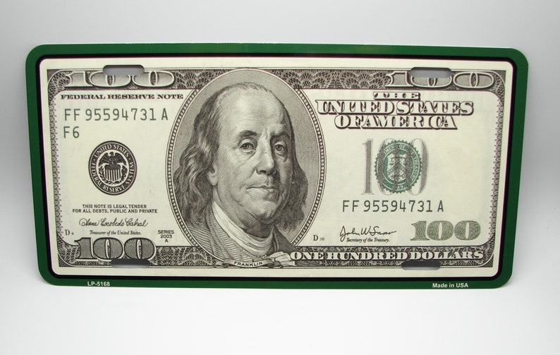 100 DOLLAR BILL Metal Car License Plate Auto Tag Benjamin - Etsy
