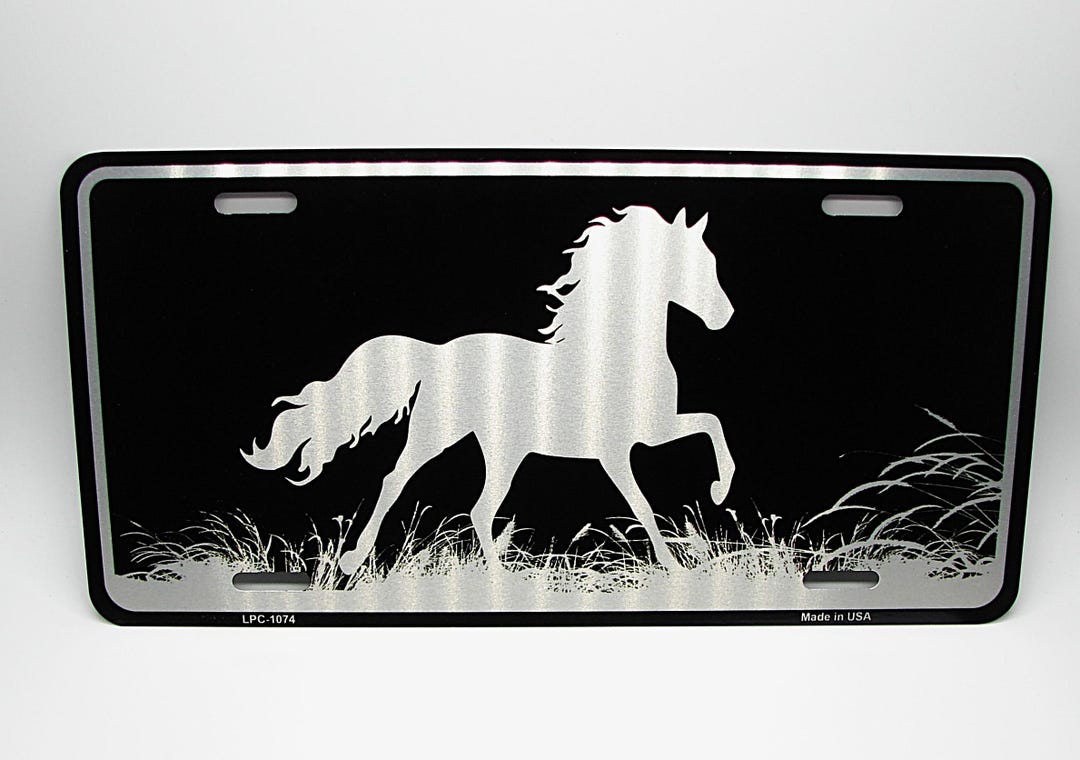 HORSE Black Brushed MUSTANG HORSE Metal Car Novelty License Plate Auto ...