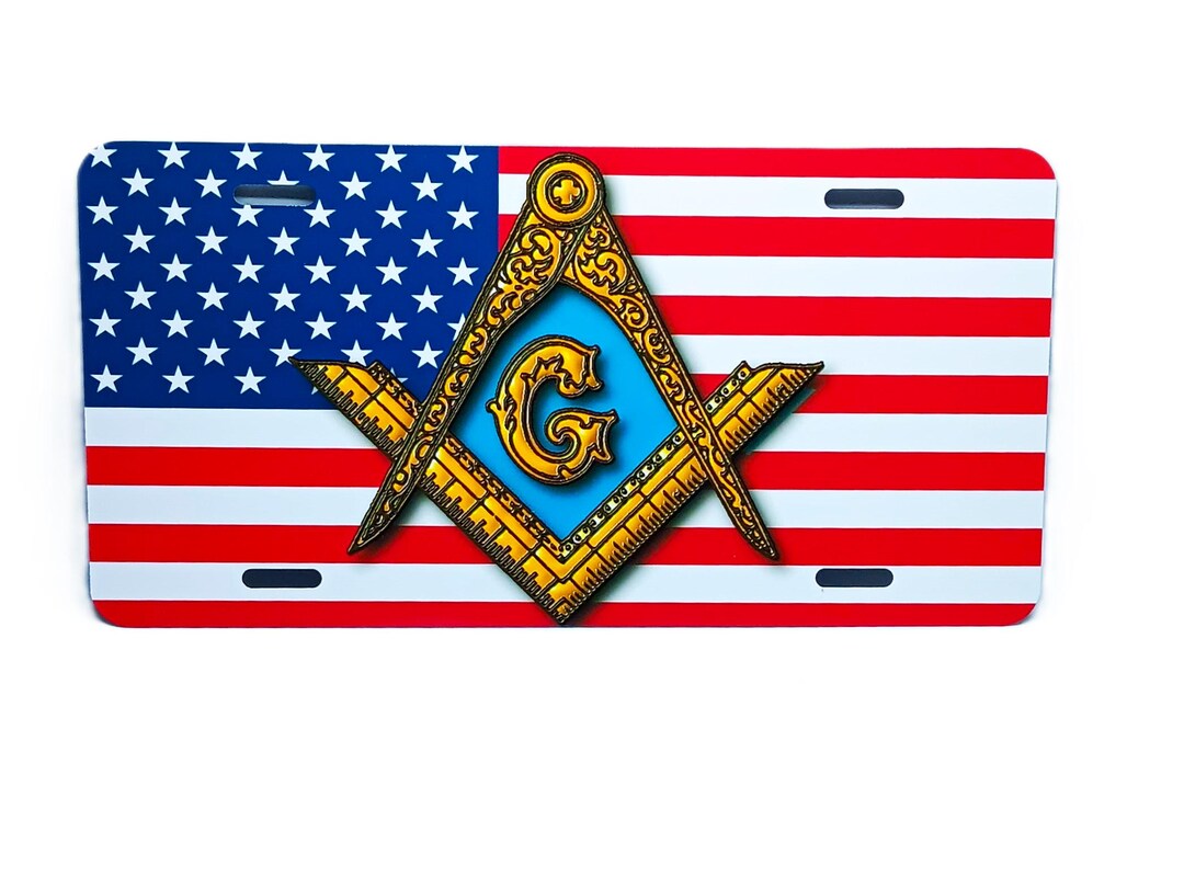 MASONIC FREEMASON MASON Logo American Flag Metal Car Novelty License ...