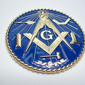 FREEMASON MASONIC 3D Car Emblem Heavy Duty Alloy Blue Enamel Gold Color ...