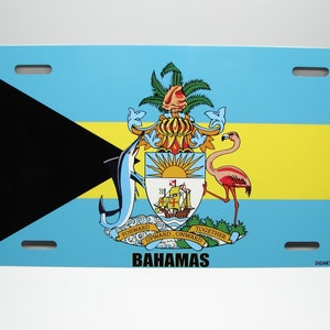 BAHAMAS Flag With Coat of Arms Metal Car Novelty License Plate Auto Tag ...