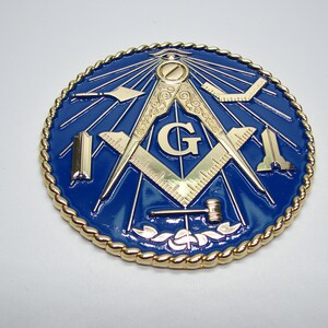 FREEMASON MASONIC 3D Car Emblem Heavy Duty Alloy Blue Enamel Gold Color ...