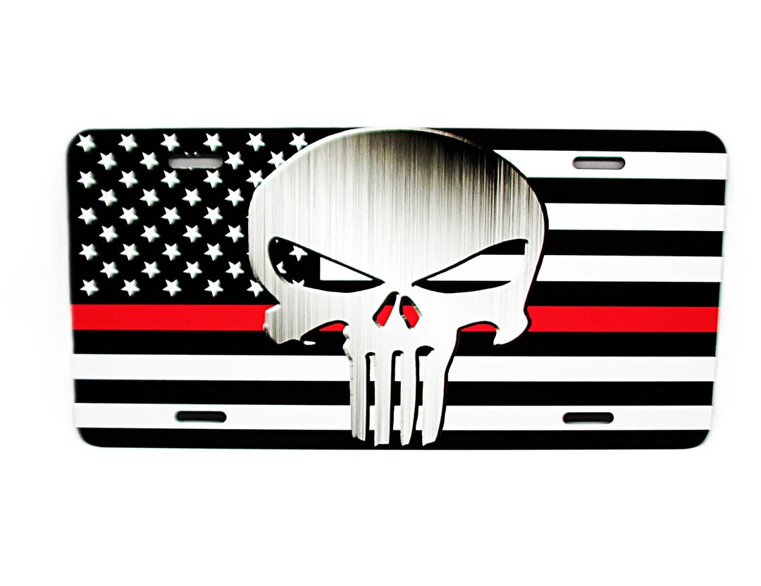Thin RED Line FIREFIGHTERS Skull AMERICAN Tactical Flag Metal Car ...