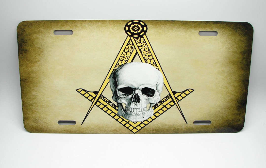 MASONIC FREEMASON Metal Car Novelty License Plate. MASON Logo and Skull ...