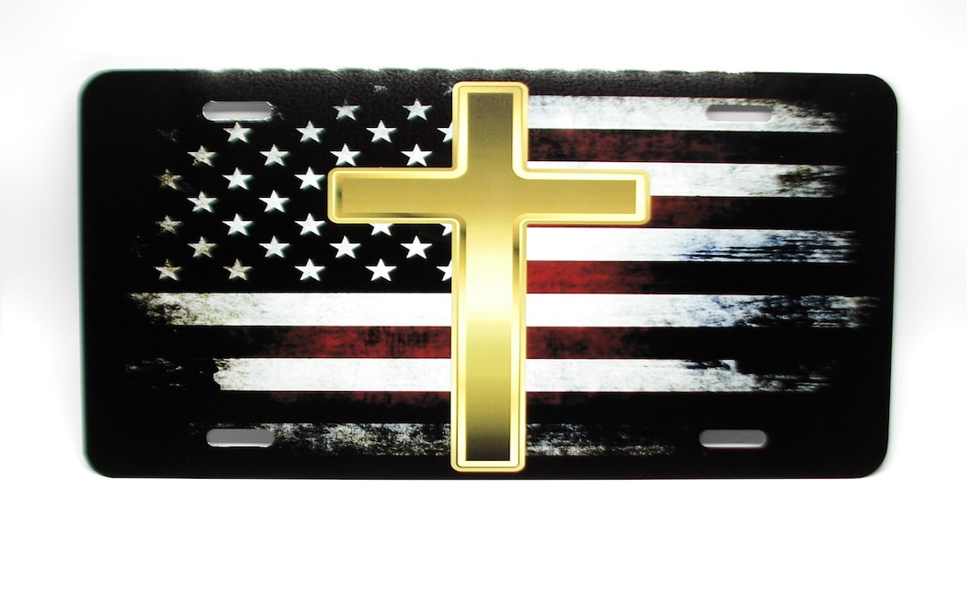 HOLY CROSS AMERICAN Tactical Flag Metal Car Novelty License Plate Auto ...