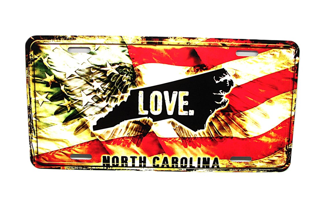 NORTH CAROLINA STATE Love American Flag Metal Car Novelty License Plate ...