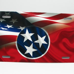 TENNESSEE STATE FLAG and American Waving Flag Metal Car Novelty License ...