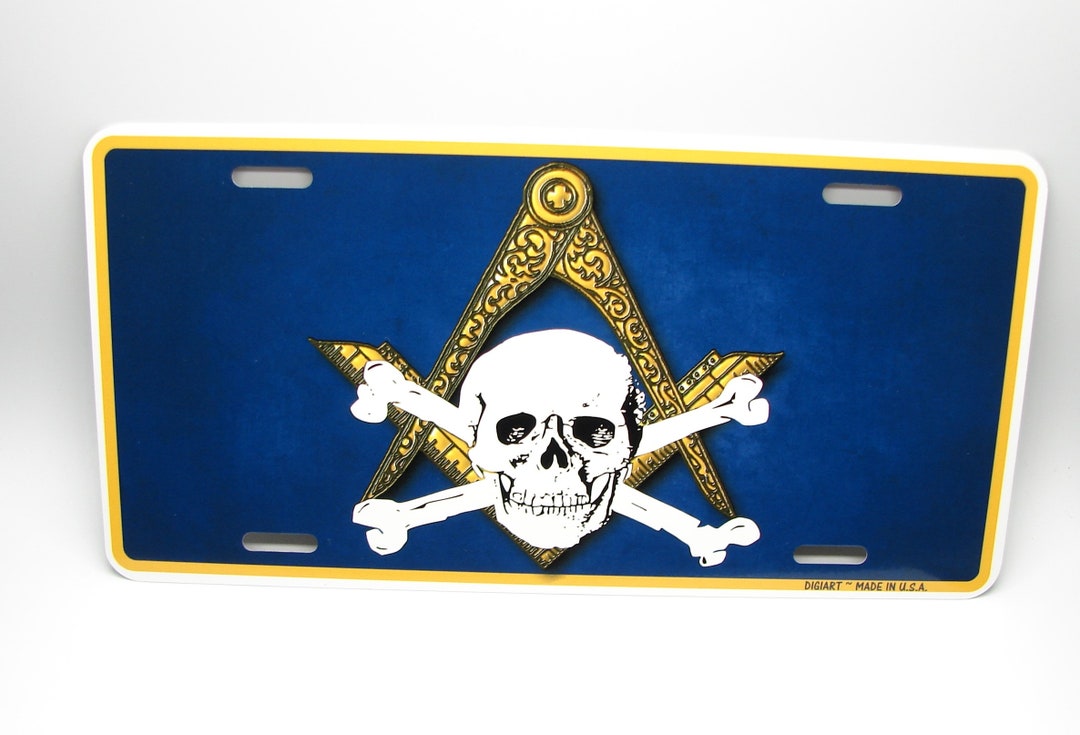 MASONIC FREEMASON Metal Car Novelty License Plate. MASON Logo and Skull ...