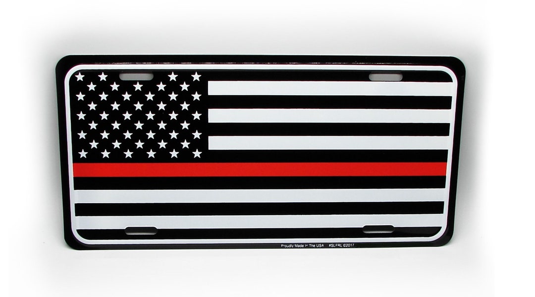Thin Red Line Firefighters Fire Rescue American Flag 3D EMBOSSED Metal ...