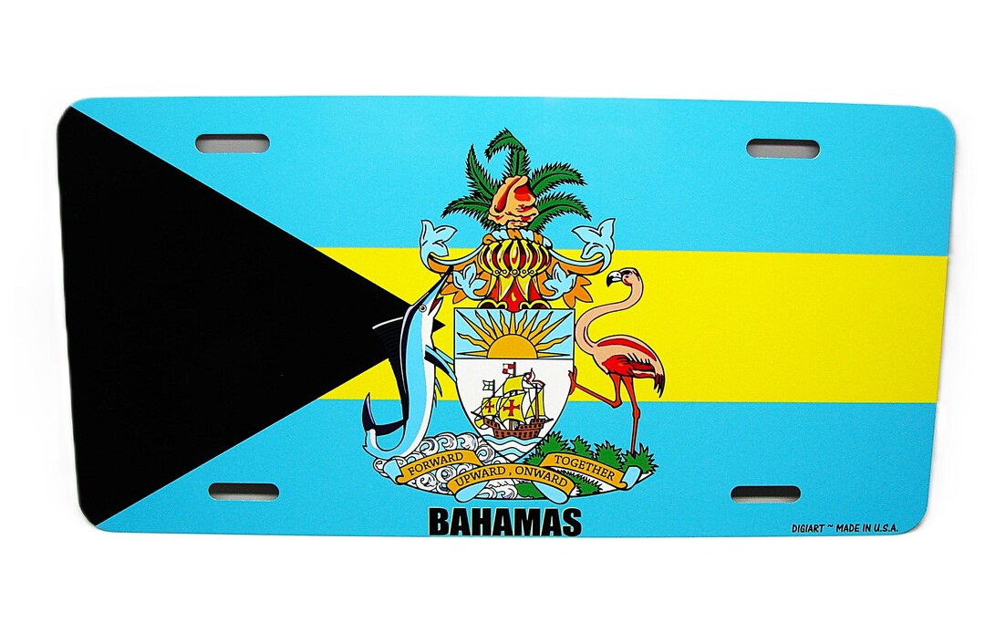 BAHAMAS Flag With Coat of Arms Metal Car Novelty License Plate Auto Tag ...