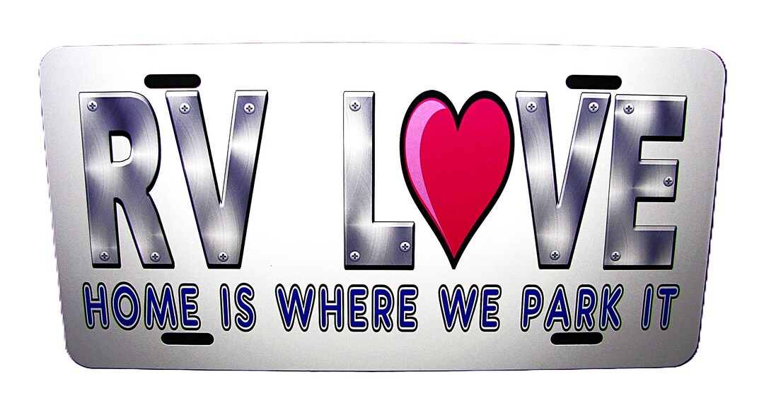 RV Love RECREATIONAL VEHICLE Camper Trailer Motorhome Metal Car Novelty ...