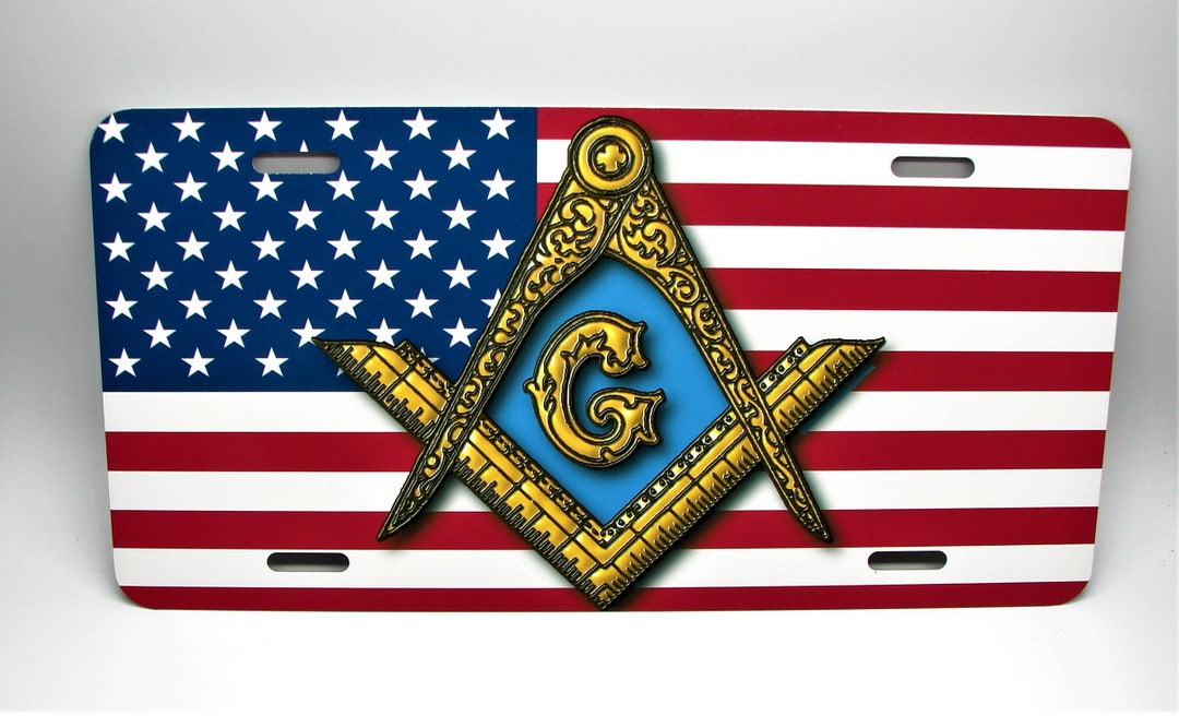 MASONIC FREEMASON MASON Logo American Flag Metal Car Novelty License ...