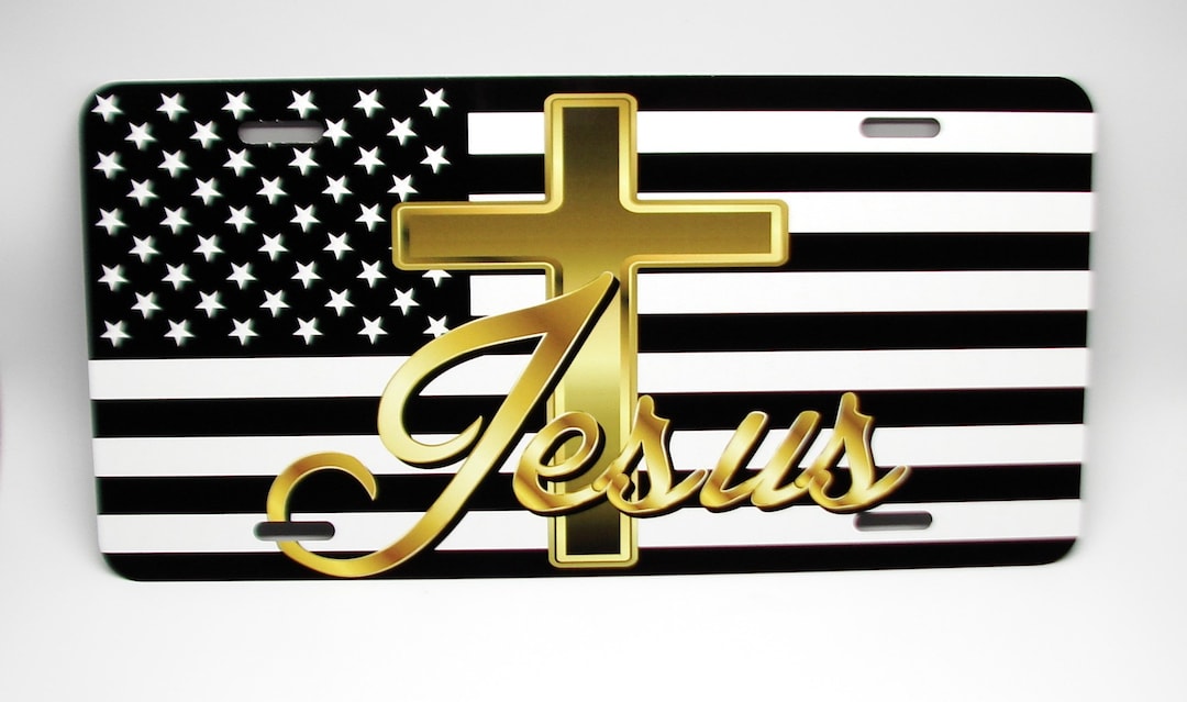 JESUS CHRIST AMERICAN Tactical Flag Metal Car Novelty License Plate ...