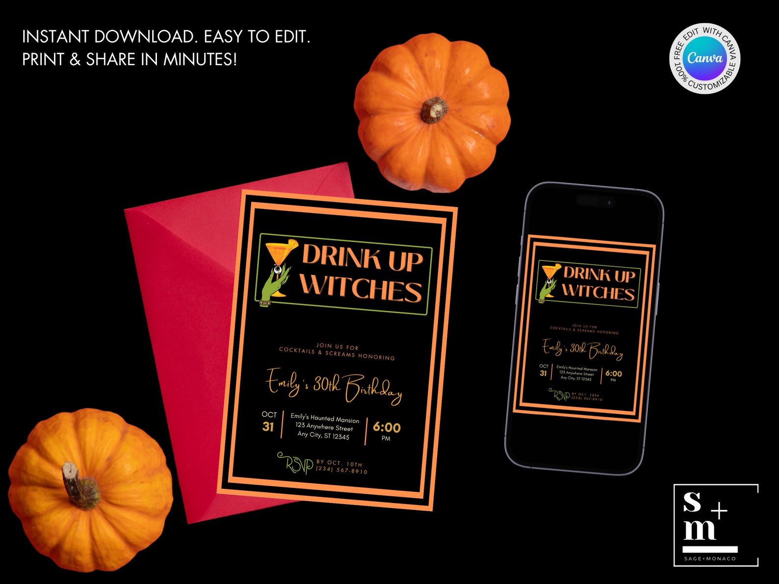 Editable Halloween Party Invitation, Drink up Witches, Halloween Party ...