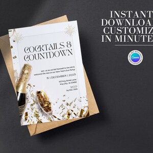 New Year's Eve Party Invitation, Minimal, Elegant, Cocktails ...