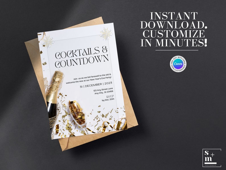 New Year's Eve Party Invitation, Minimal, Elegant, Cocktails ...