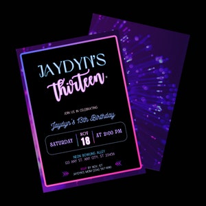 Neon Party Invitation, Glow in the Dark Invite, Printable, Instant ...