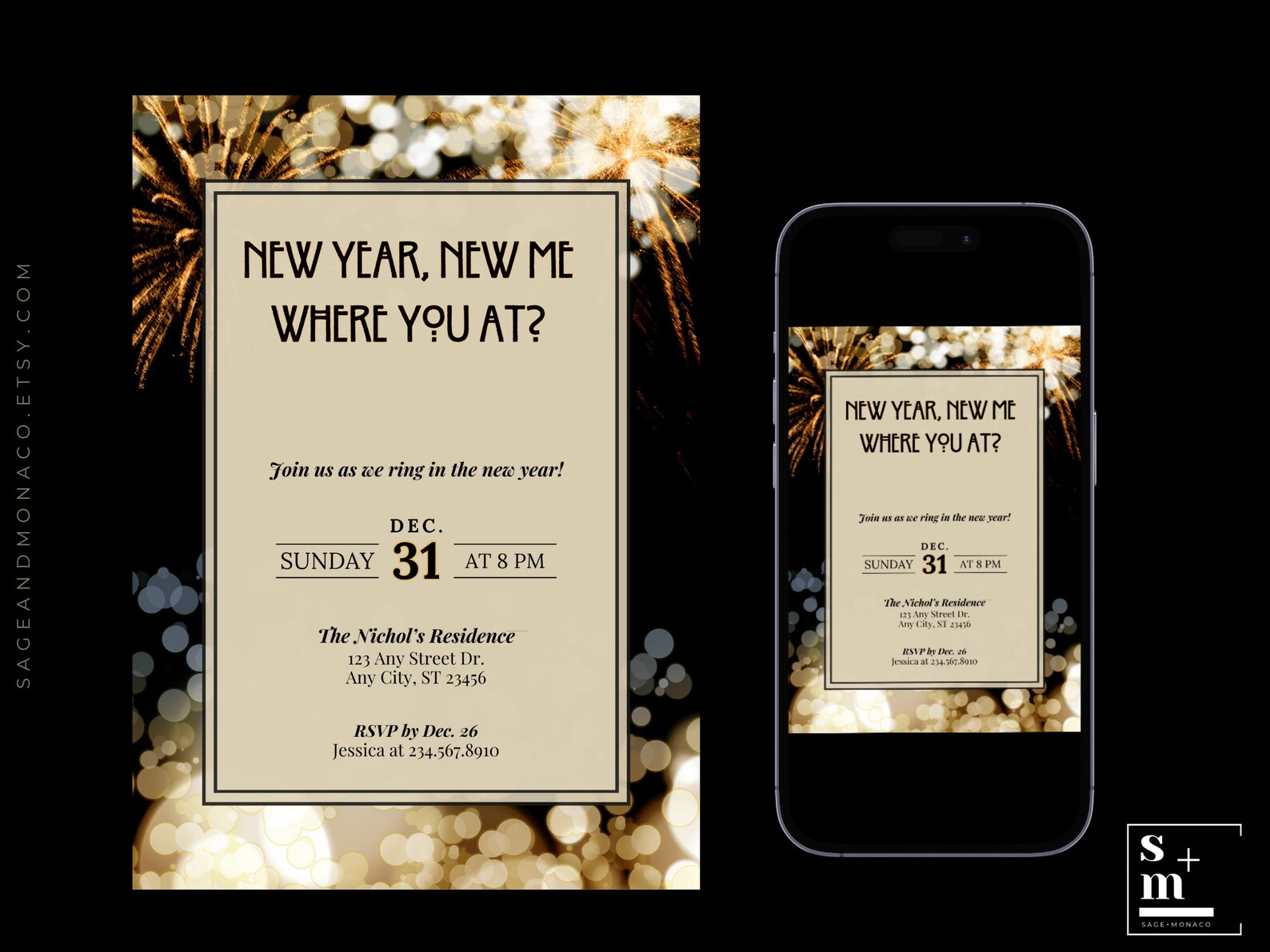 New Years Party Invitation, New Years Eve Party Invitation, New Years ...