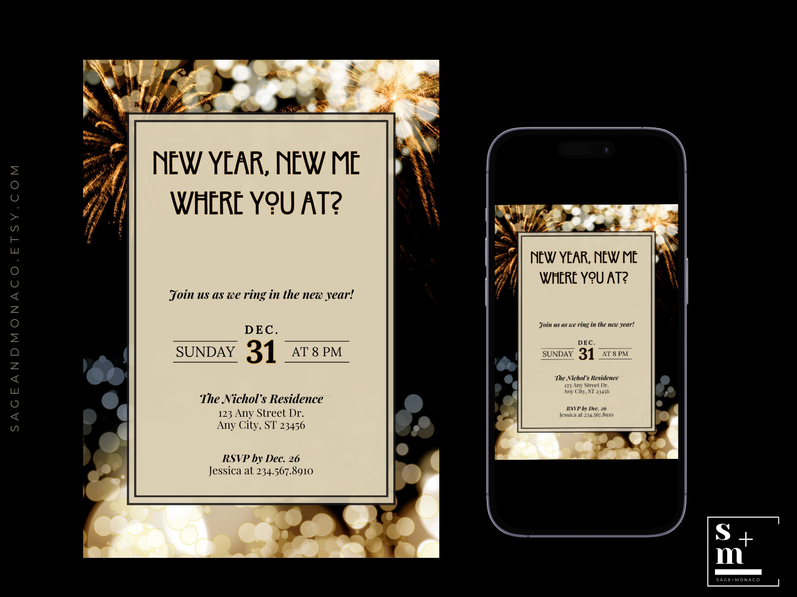 New Years Party Invitation, New Years Eve Party Invitation, New Years ...