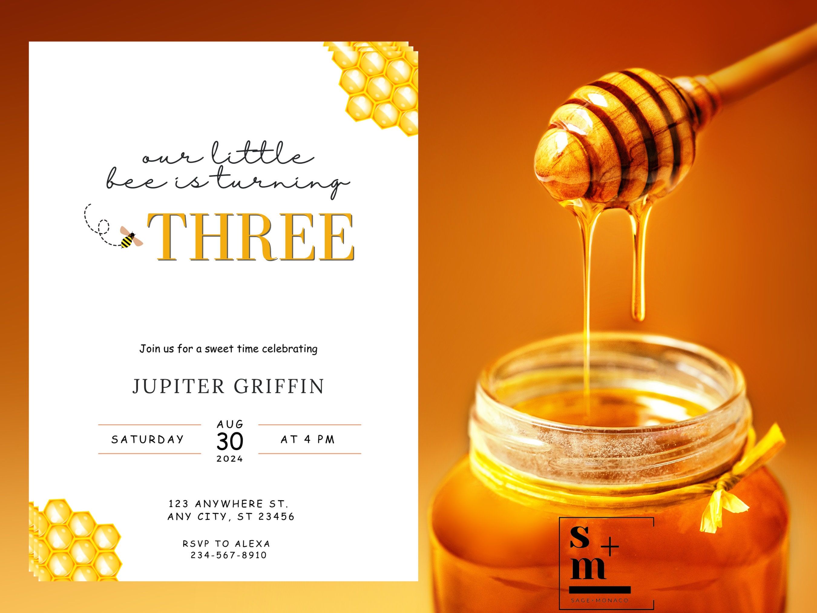 Bee Day, Bumblebee Party, Bee Themed Birthday, Editable, Third Birthday ...