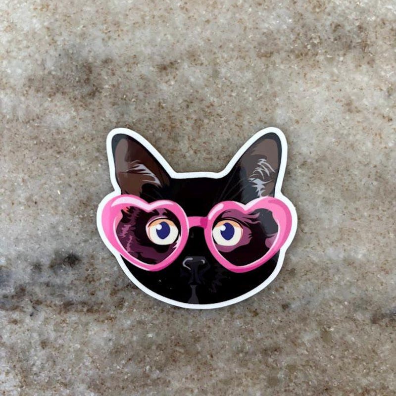 Cute Cat Heart Sticker - Etsy