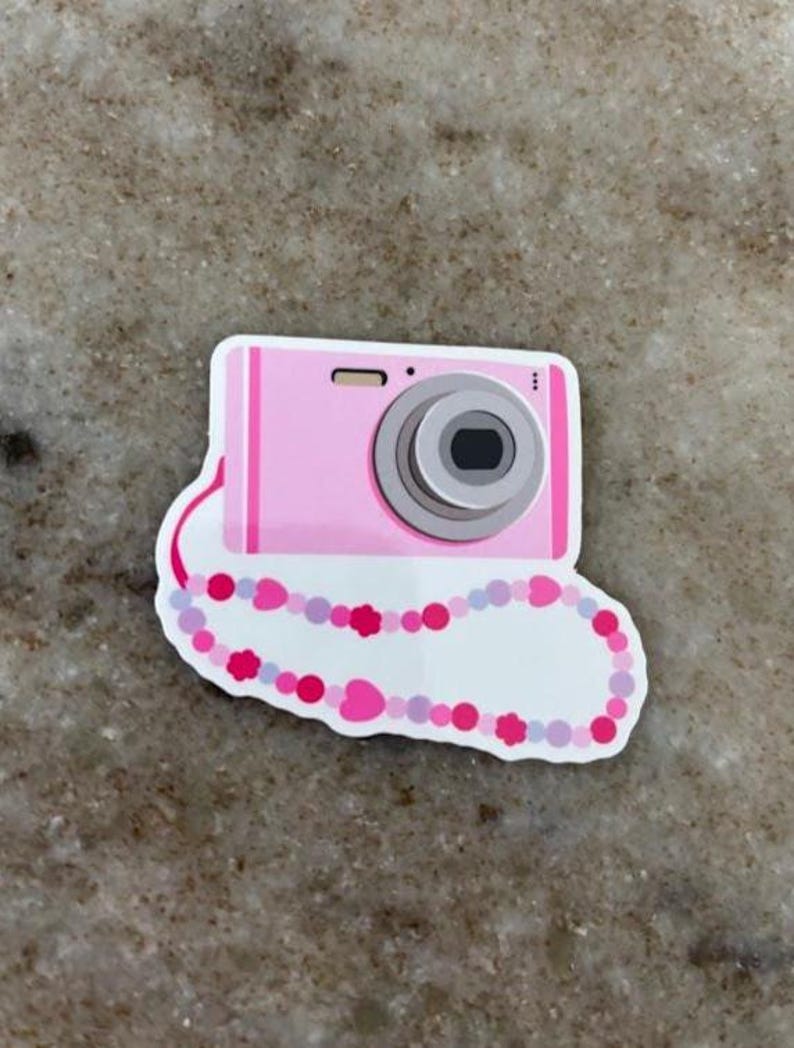 Pink Camera Vinyl Sticker | Girly Camera With Charms Sticker | Confetti ...