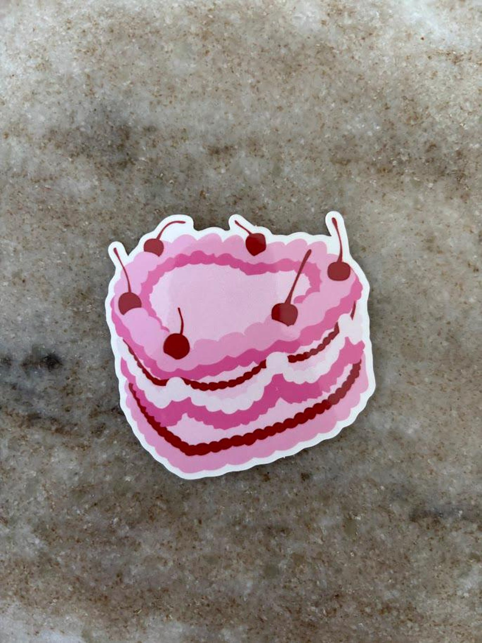 Pink Vintage Heart Cake Vinyl Sticker | Cute Dessert Sticker | Birthday ...