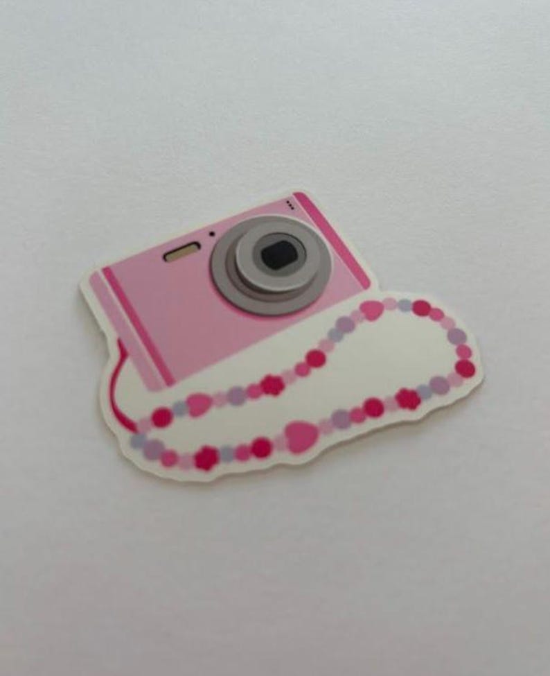 Pink Camera Vinyl Sticker | Girly Camera With Charms Sticker | Confetti ...