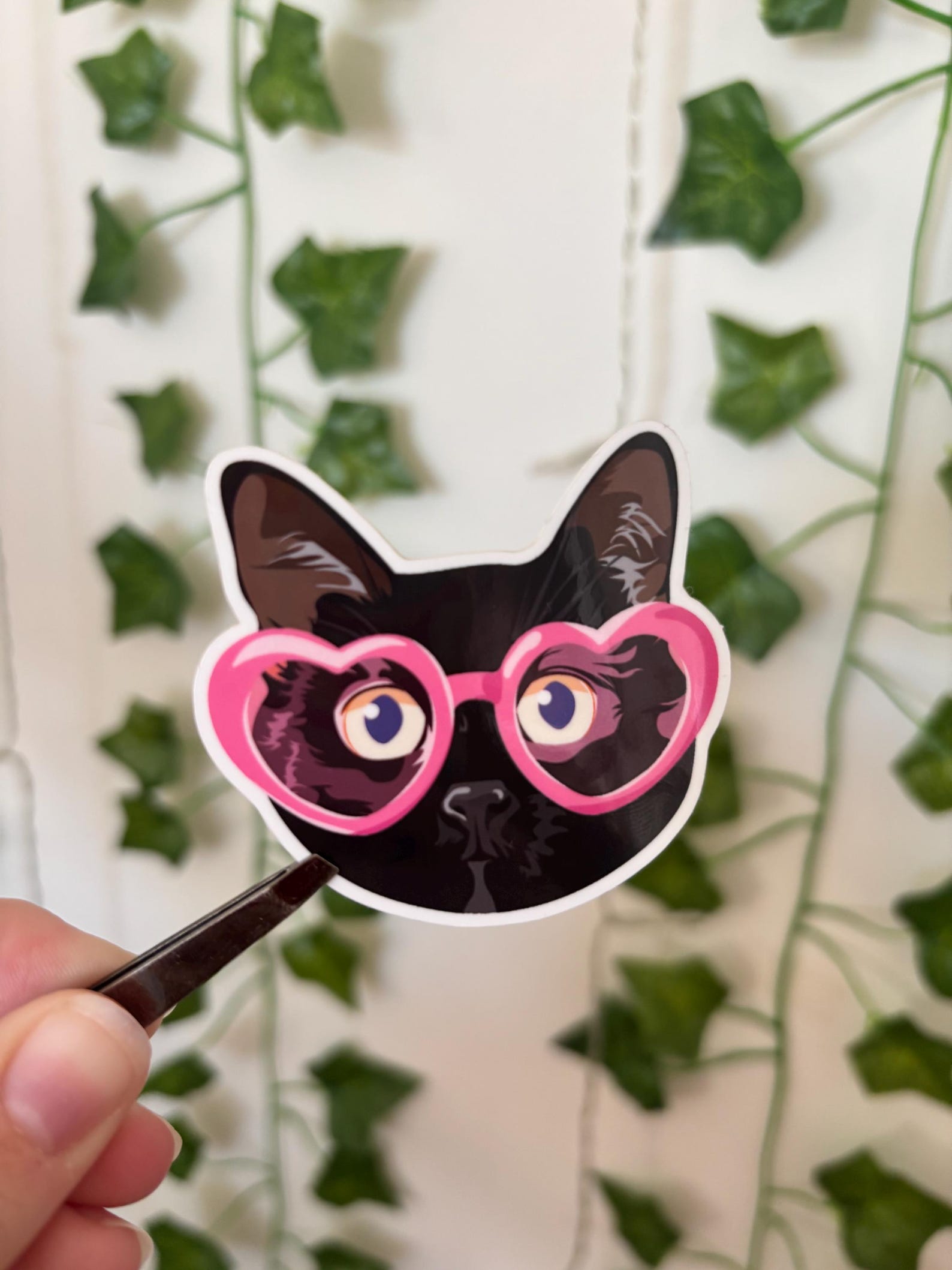 Black Cat With Heart Glasses Vinyl Sticker | Confetti Cove Original - Etsy