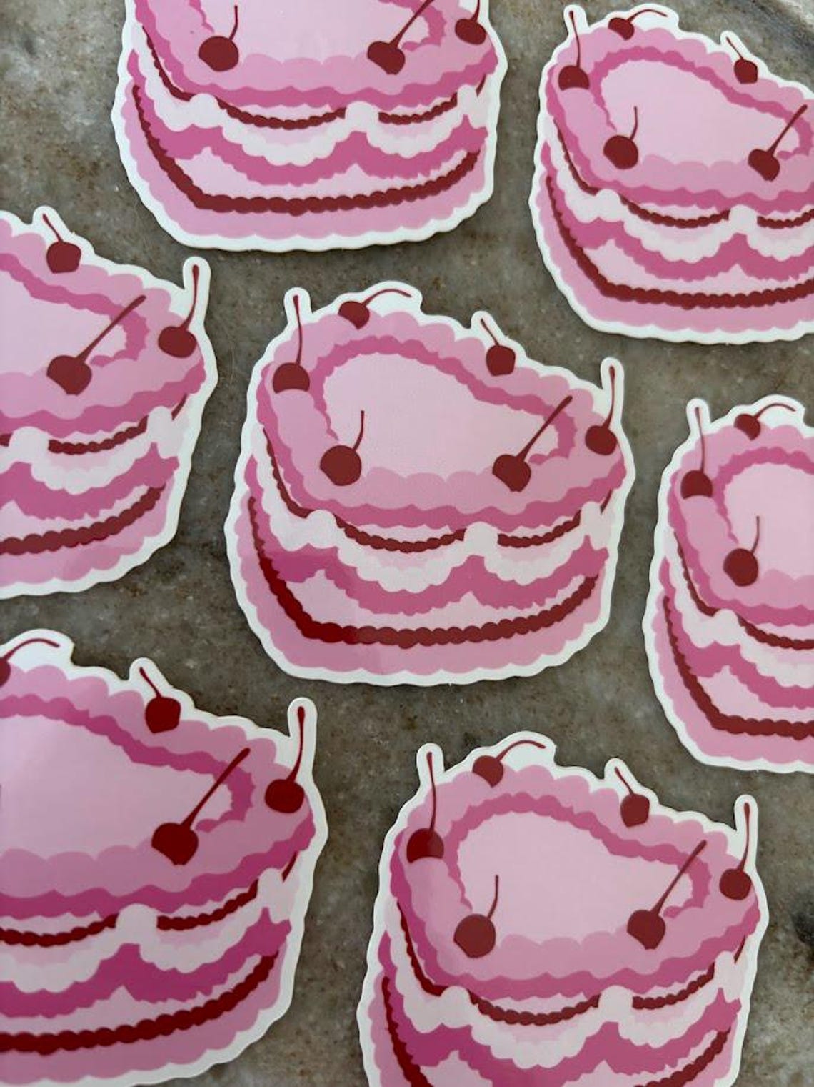 Pink Vintage Heart Cake Vinyl Sticker | Cute Dessert Sticker | Birthday ...