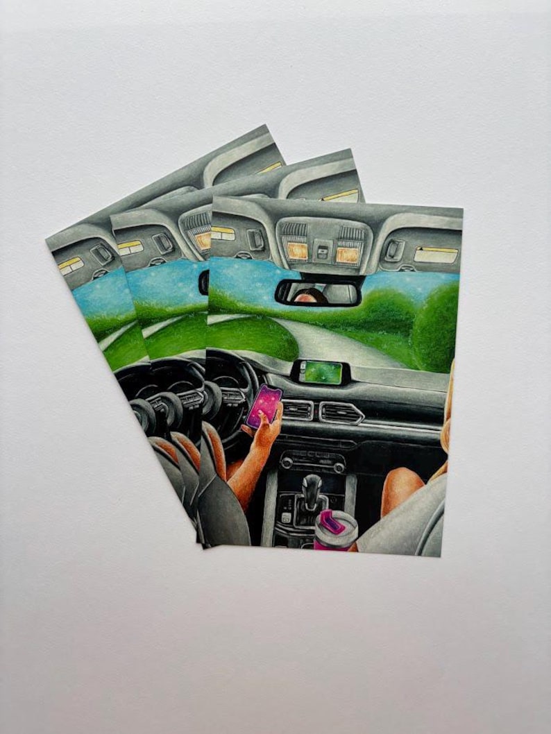 Best Friends Car Ride Art Print | Two Girls in a Car Colored Pencil ...