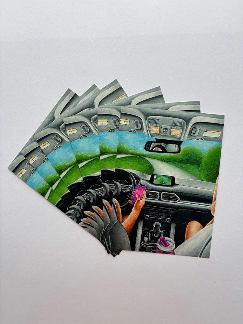 Best Friends Car Ride Art Print | Two Girls in a Car Colored Pencil ...