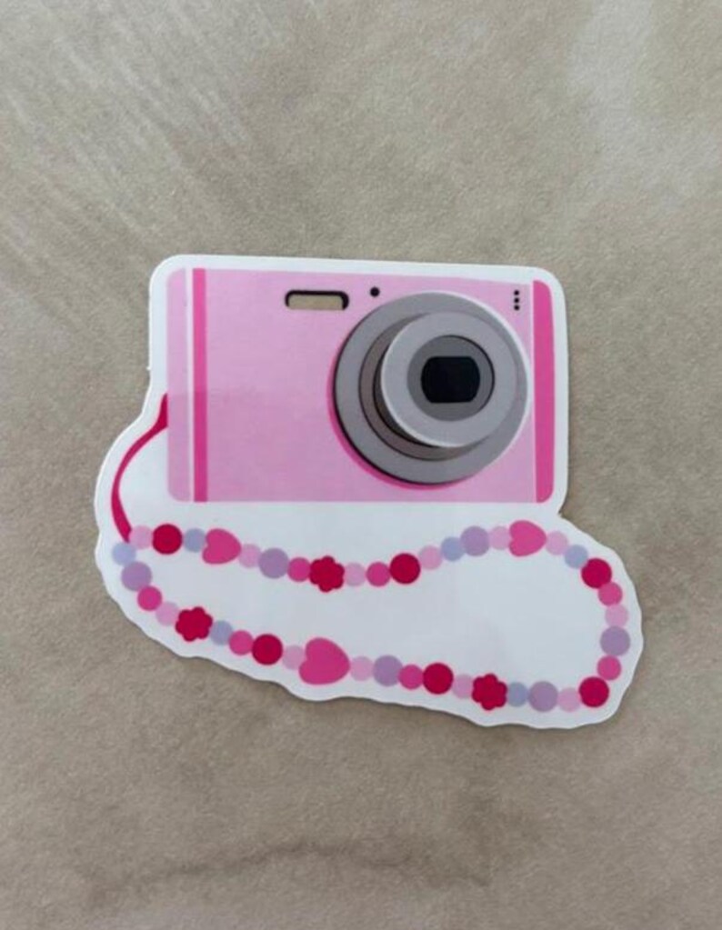 Pink Camera Vinyl Sticker | Girly Camera With Charms Sticker | Confetti ...