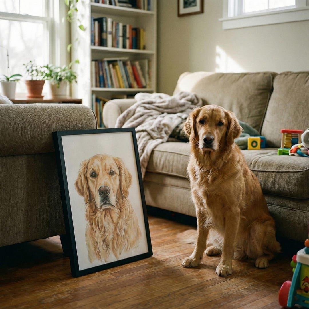 Dog Portrait Custom Painting From Photo, Personalized Framed Pet Art ...