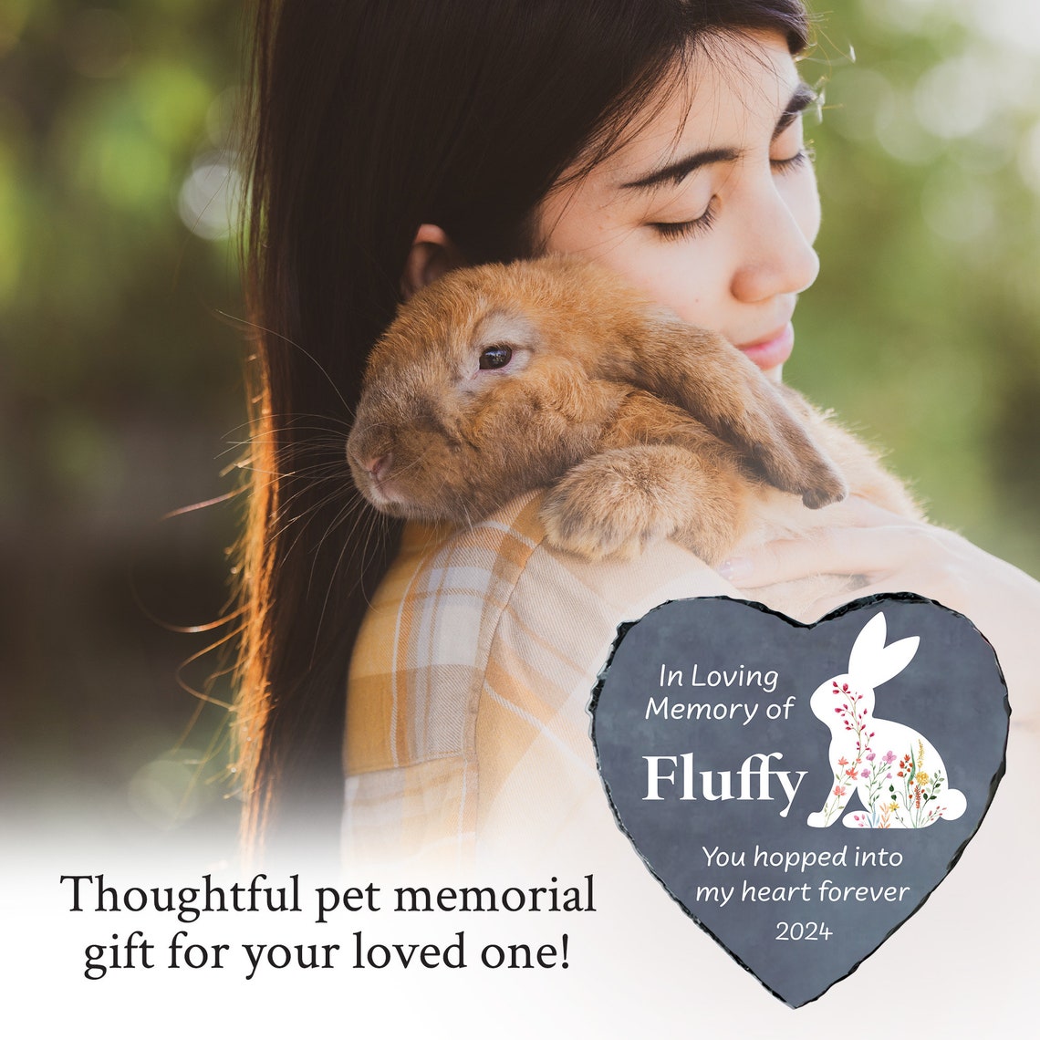 Bunny Memorial Stone, Personalized Rabbit Passing Away Gift, Heart Rock ...