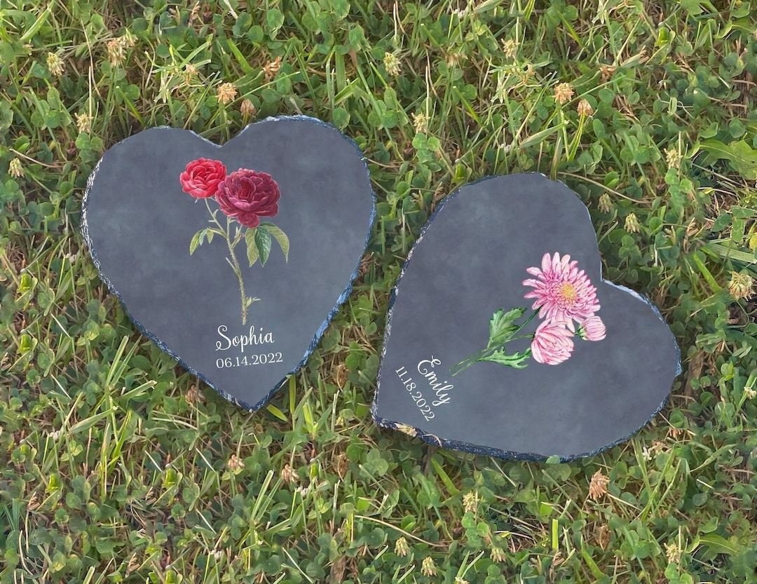 Personalized Birth Month Flower Heart Garden Stone: Unique Birthday ...