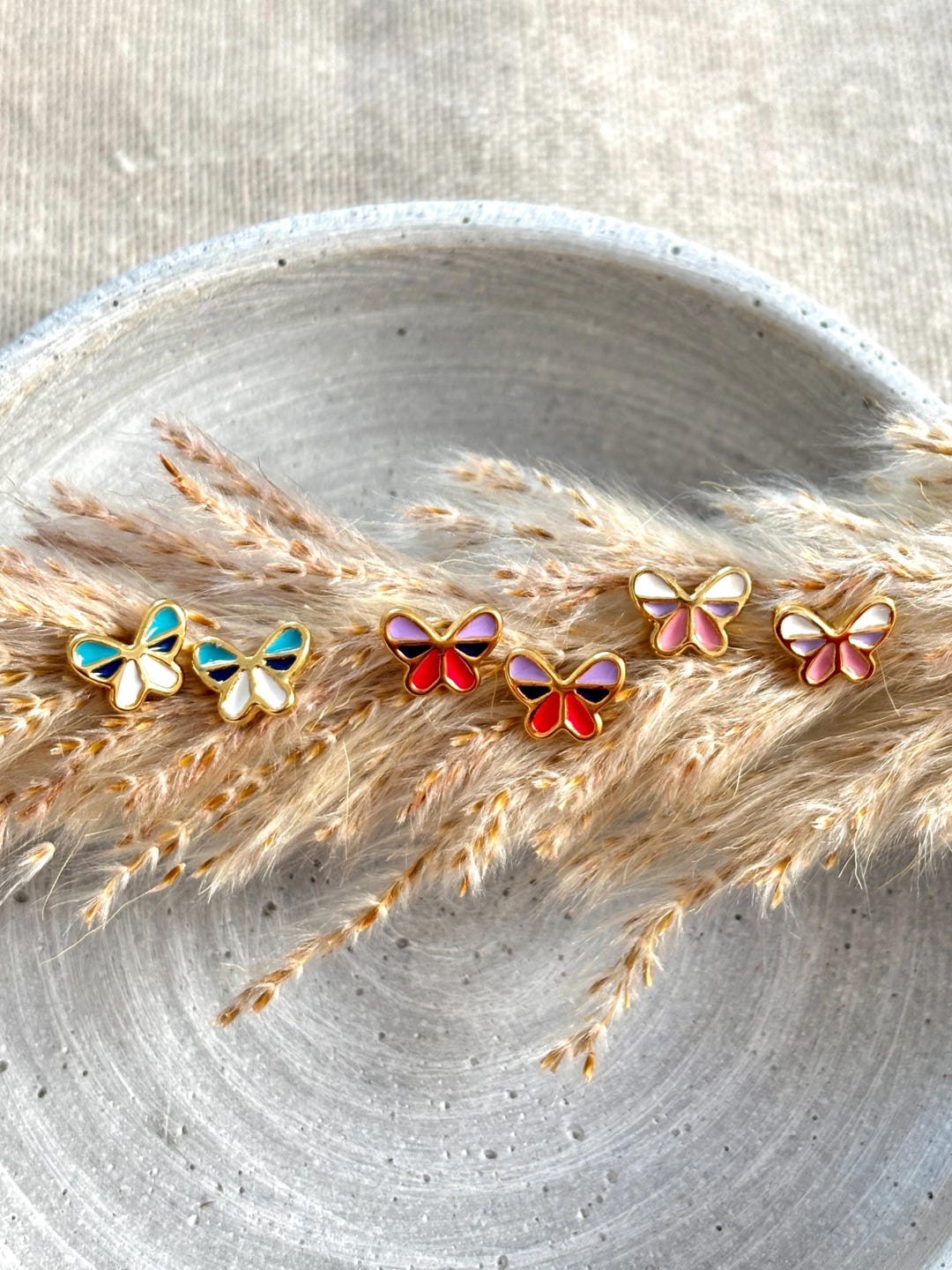 Colorful Butterfly Stud Earrings ~ Gold-plated Stainless Steel ...