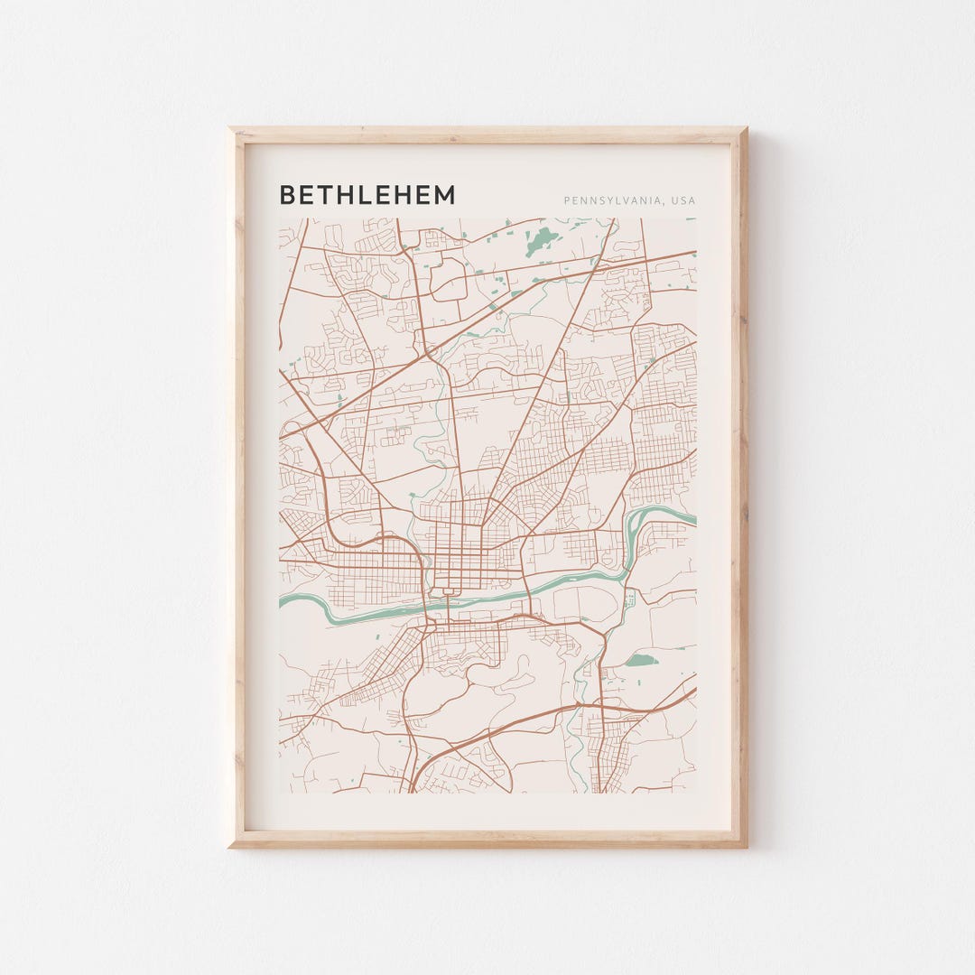 Bethlehem Map Poster, Bethlehem Print, Bethlehem Poster, Bethlehem Wall ...