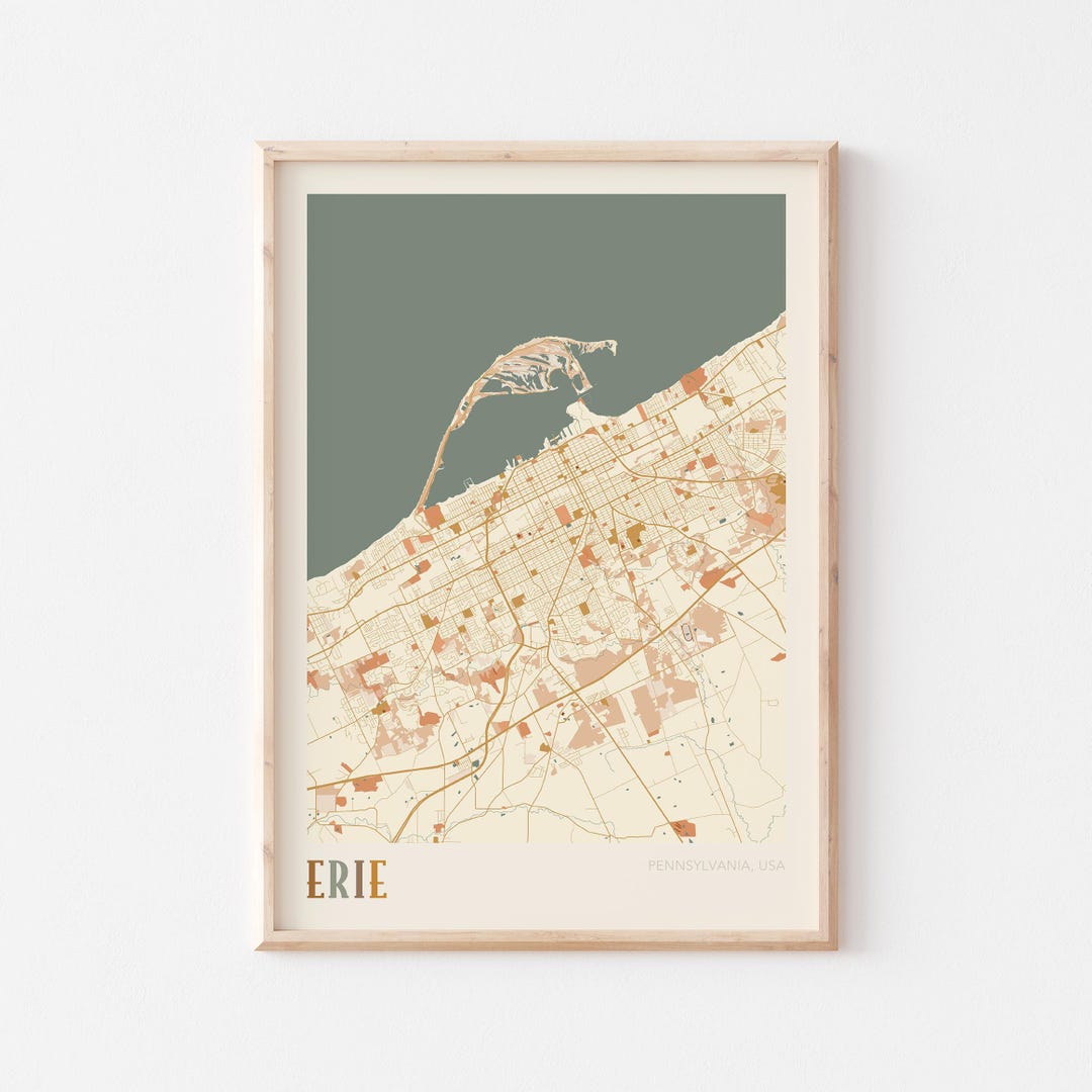 Erie Map Poster, Erie Print, Erie Poster, Erie Wall Art, Pennsylvania ...