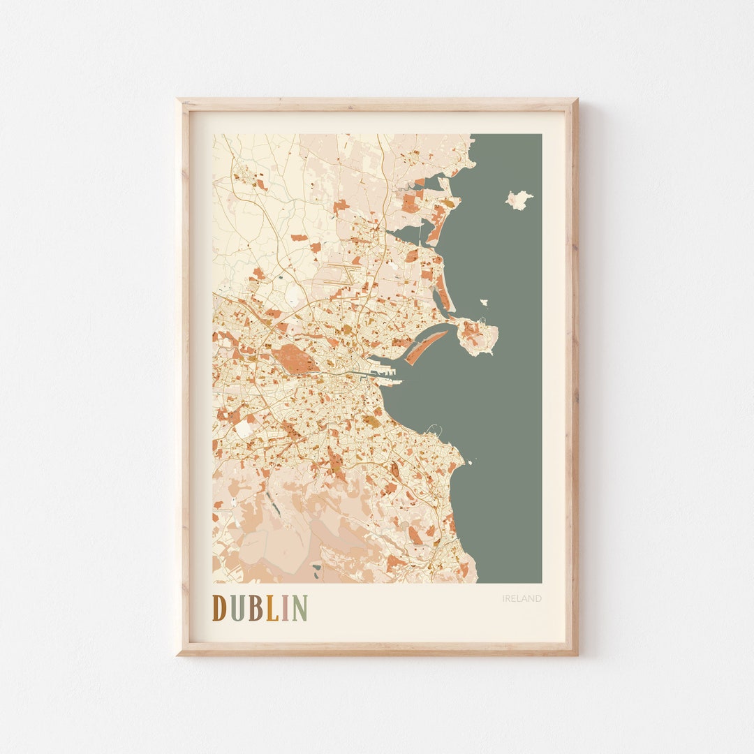 Cartaz do mapa de Dublin, Arte de parede de Dublin, Mapa da cidade de ...