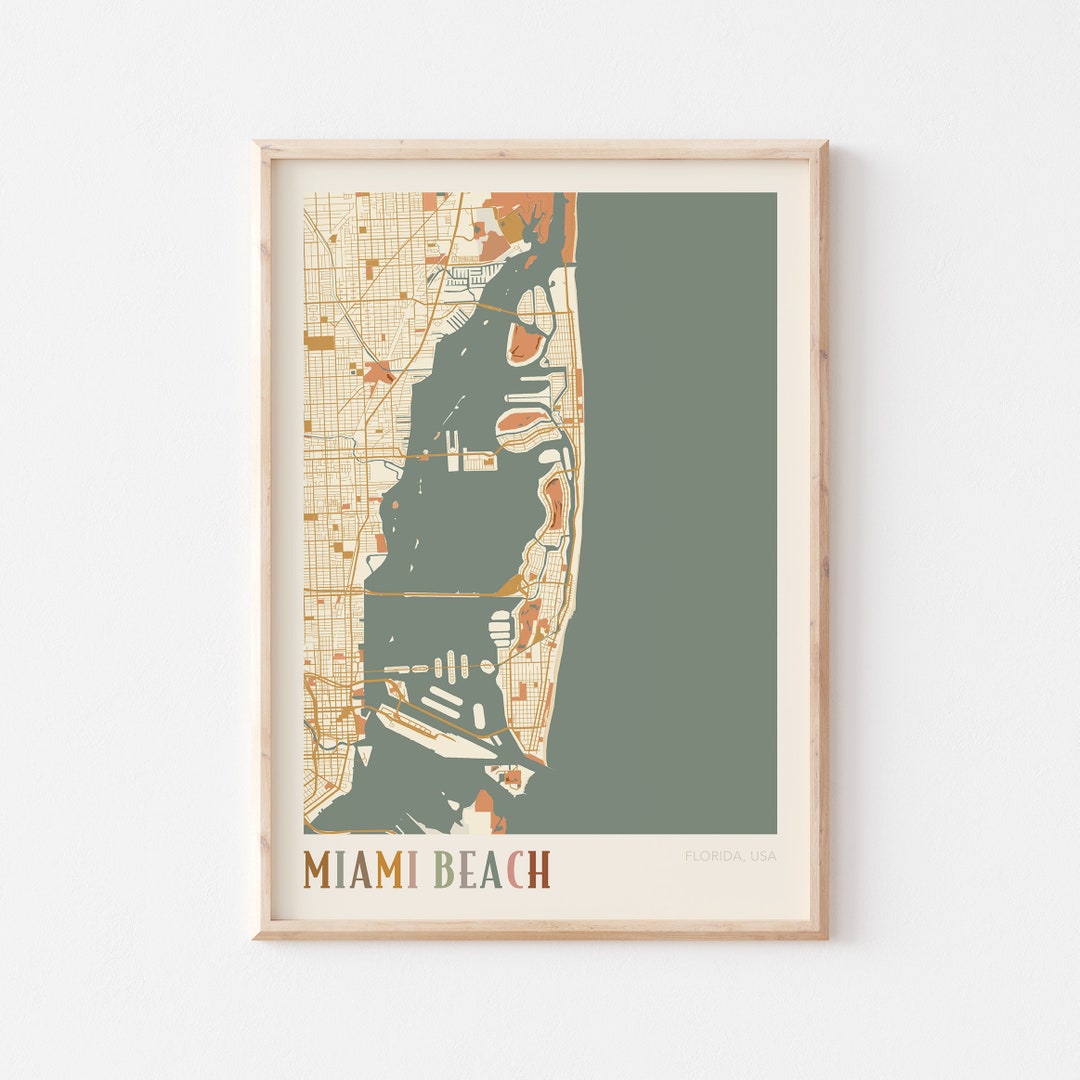 Miami Beach Map Poster, Miami Beach Print, Miami Beach Poster, Miami ...