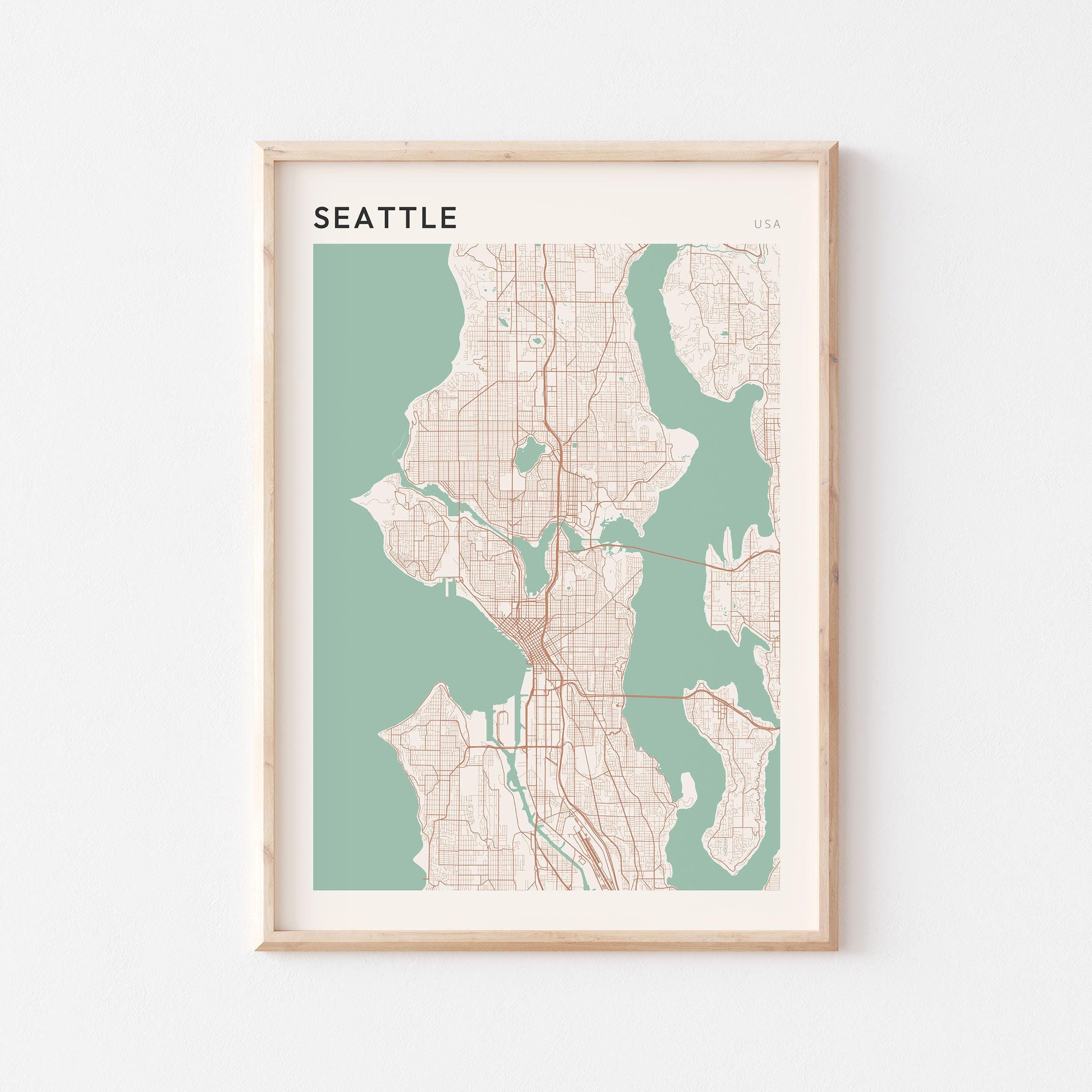 Seattle Map Poster, Seattle Wall Art, Seattle City Map, Seattle Poster ...