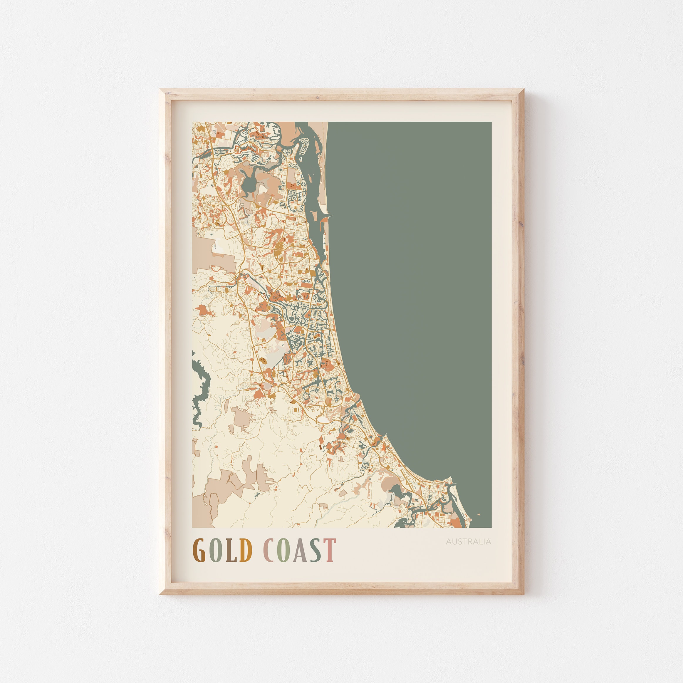 Gold Coast Map Poster, Gold Coast Wall Art, Gold Coast Map, Gold Coast ...